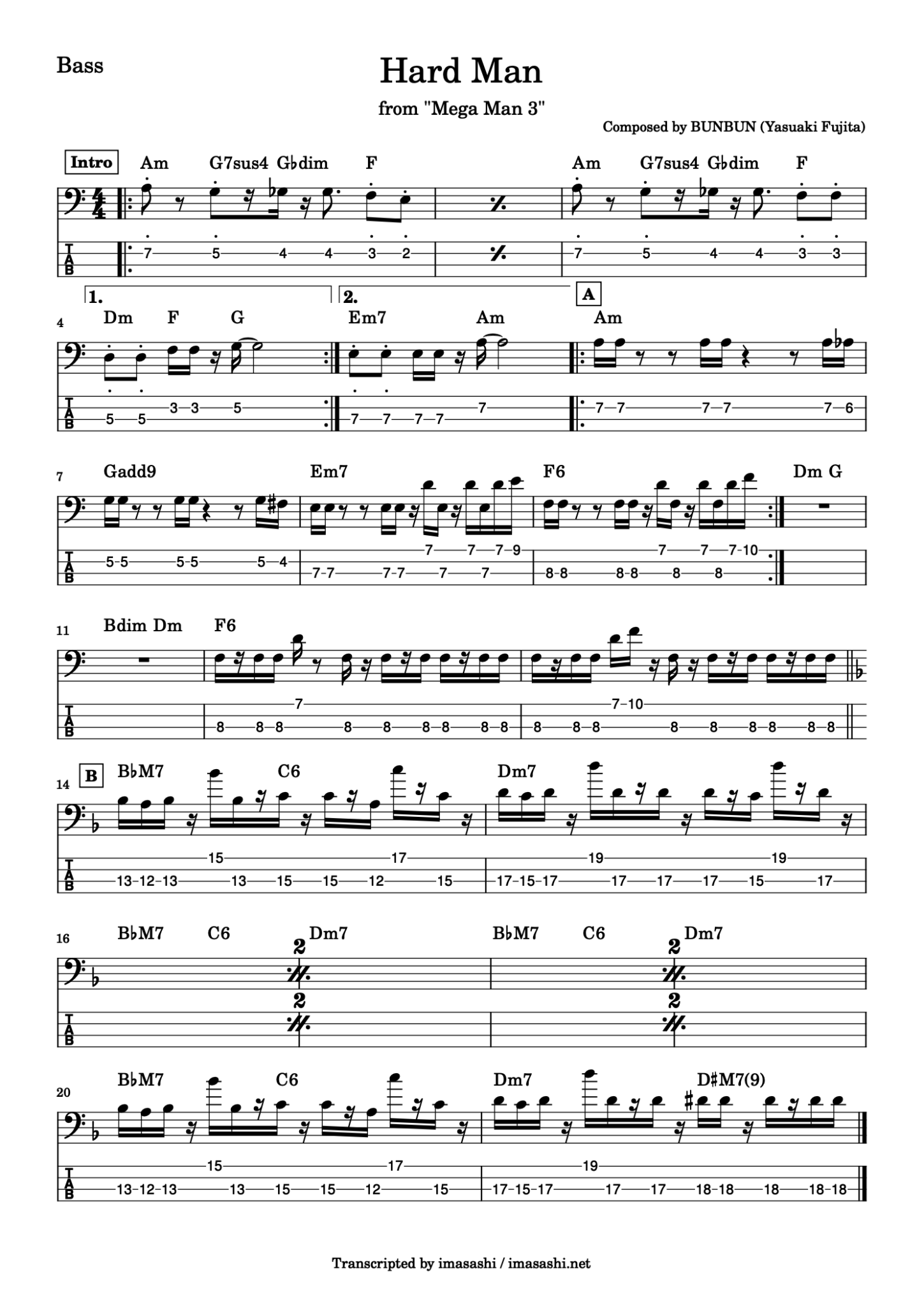 ロックマン3全ステージBGMのコードとベースTAB譜 / Mega Man 3 all stage BGM chords and bass TABs | imasashi.net