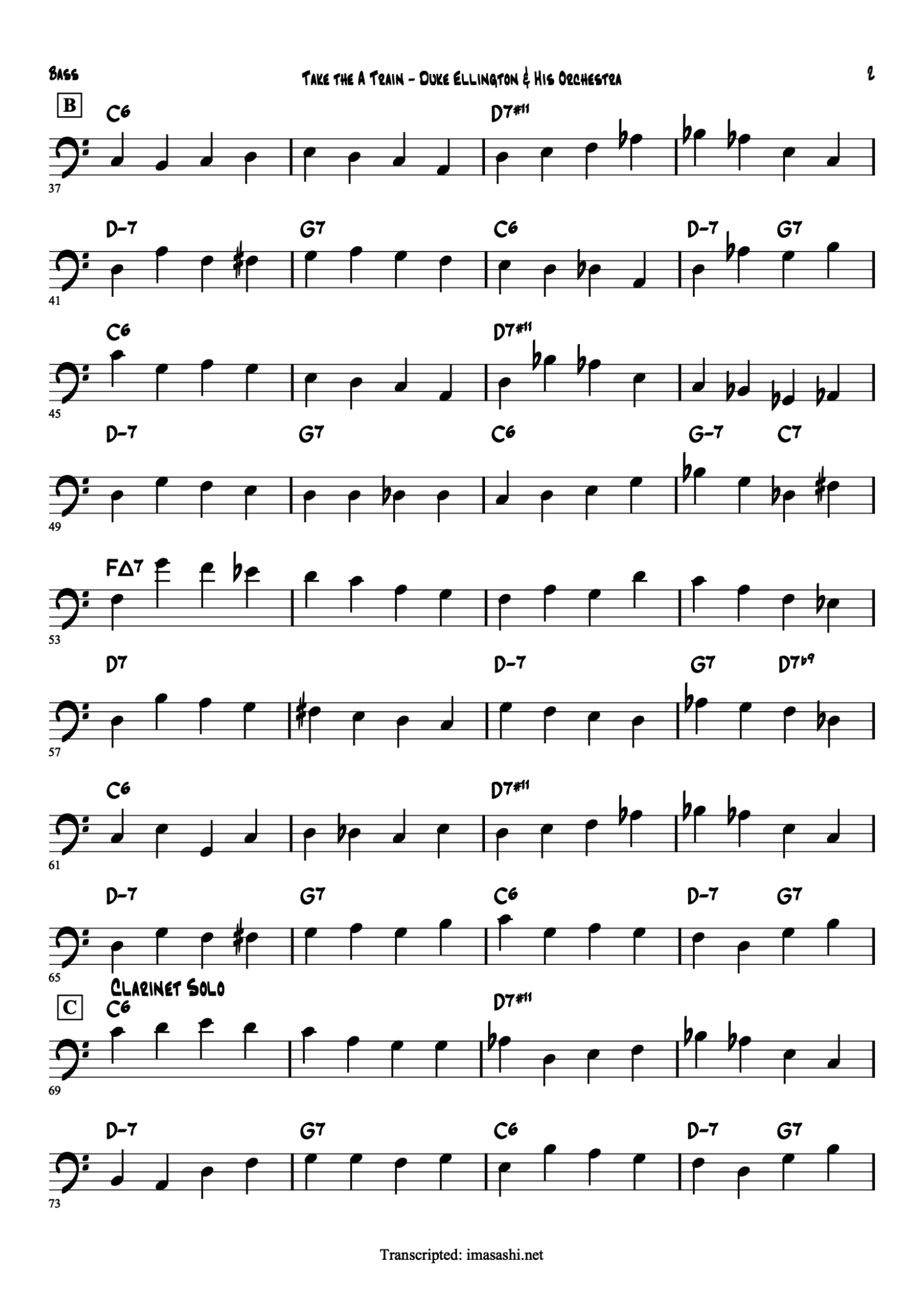 Take the A Train (Duke Ellington) bass transcription – デュークエリントン”A列車で行こう”のベース譜面を作りました | imasashi.net