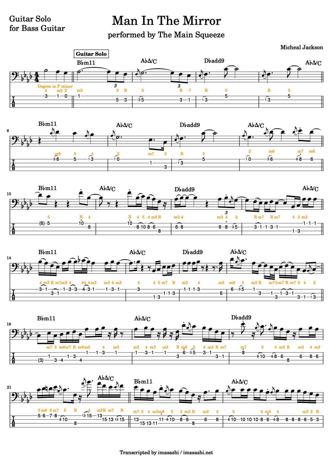 Man In The Mirror(The Main Squeeze)のギターソロをベースで弾こう | imasashi.net